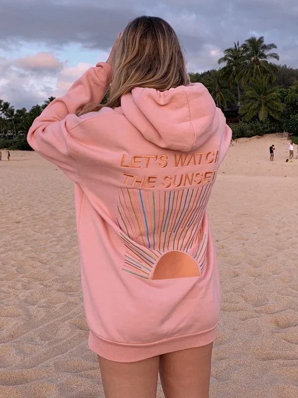 Dandy Lets Watch The Sunset Hoodie│pink Embroidered Hoodie